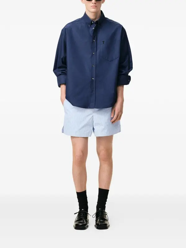 AMI Paris Striped Cotton Shorts