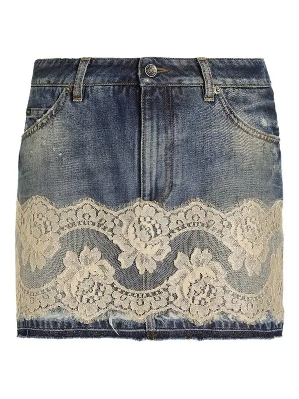 Dolce & Gabbana Miniskirt With Lace Inserts - Blue
