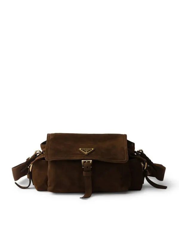 Prada Explore Medium Suede Shoulder Bag - Brown