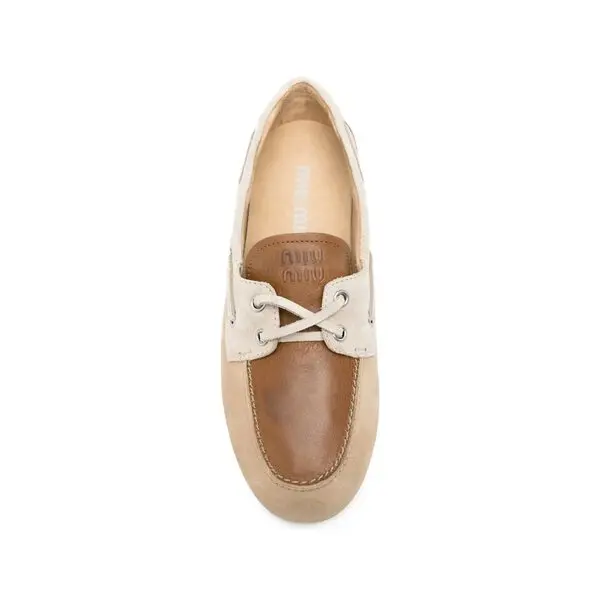 Miu Miu Suede Flat Loafers - Cream