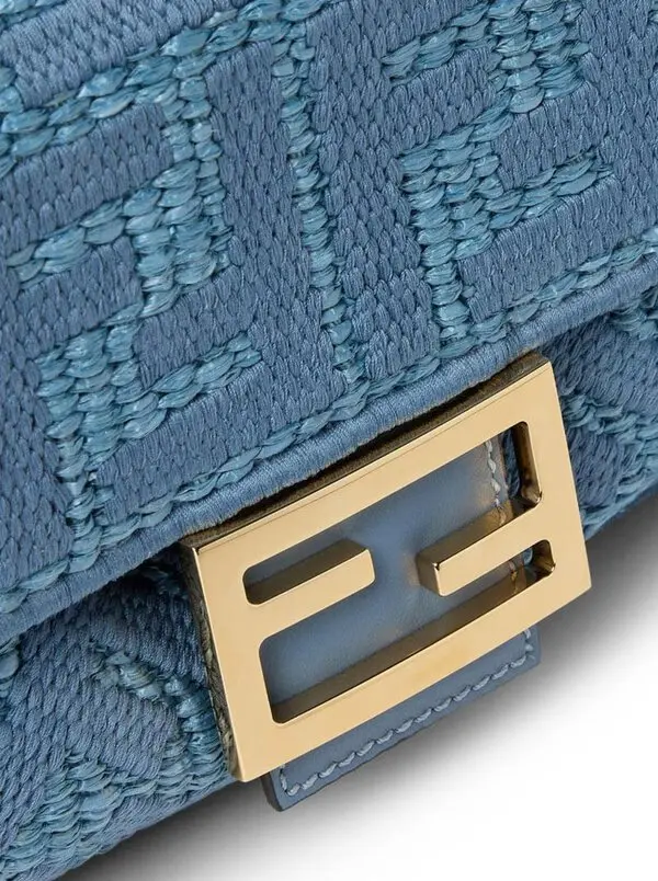 Fendi Baguette Bag In Woven Raffia With Blue Ff Embroidery - Multicolor
