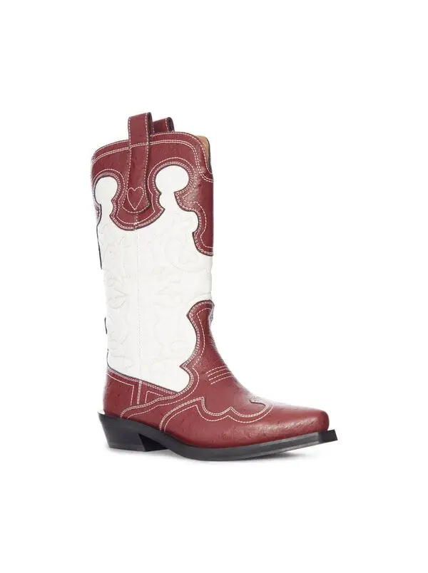 GANNI Leather Texan Boots - Red