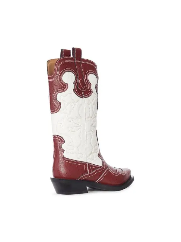 GANNI Leather Texan Boots - Red