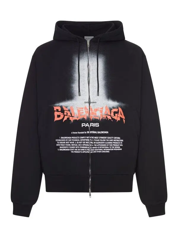 Balenciaga The Door Oversized Zip Sweatshirt In Dry Fleece - Black