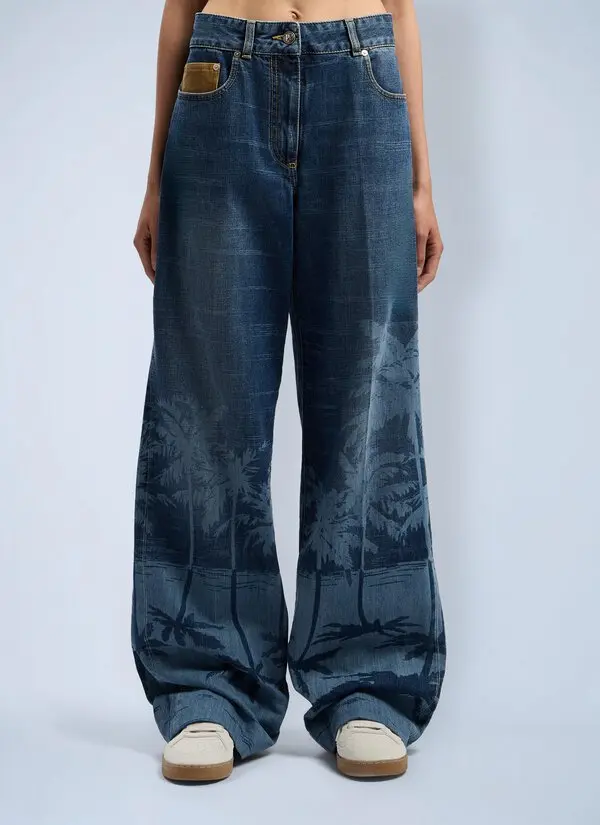 Palm Angels Palms Loose Denim Pants - Blue