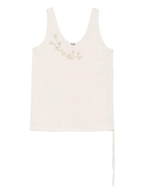 Fendi Embroidered Cotton-blend Scoop Neck Tank - Multicolor