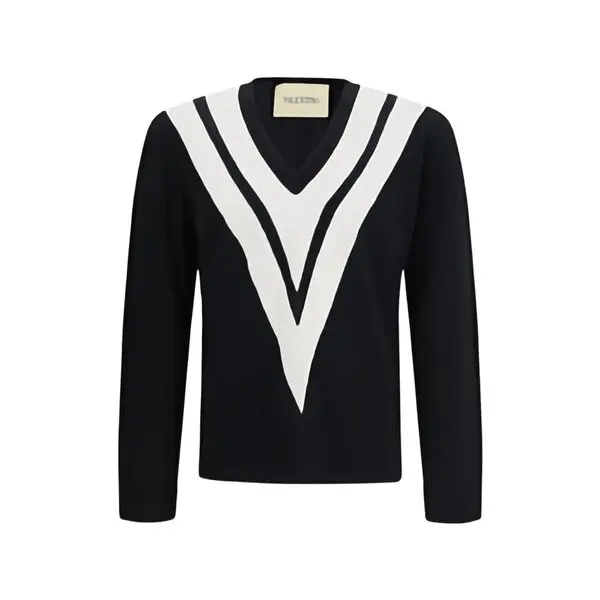 Valentino Garavani Wool Long Sleeve Polo Shirt - Black
