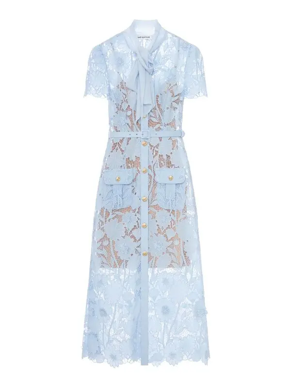 SELF-PORTRAIT Midi Lace Dress With Layers On The Neck - Multicolor