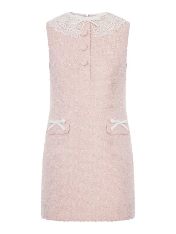 SELF-PORTRAIT Boucle Lace Collar Mini Dress - Pink