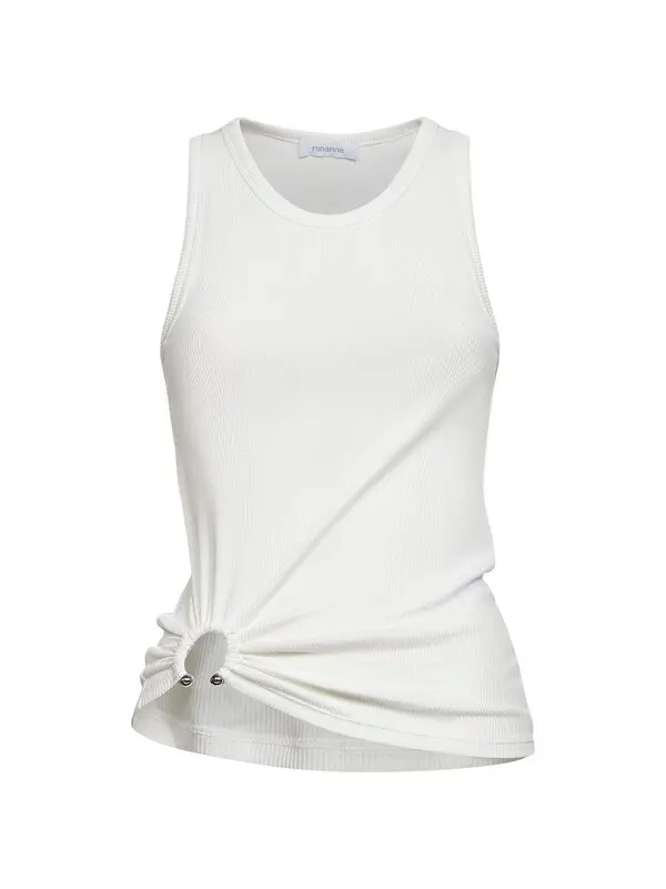 Rabanne Ribbed Stretch Cotton Tank Top With Piercing Detail - Multicolor
