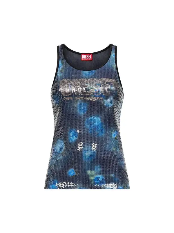 DIESEL® Floral Print And Sequins Jersey Tank Top - Multicolor