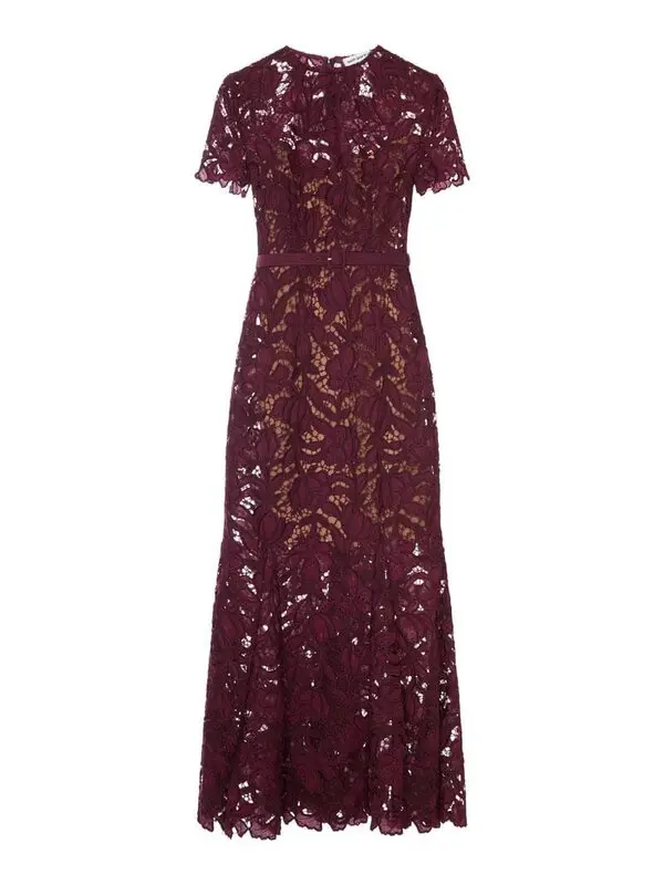 SELF-PORTRAIT Midi Lace Dress - Red