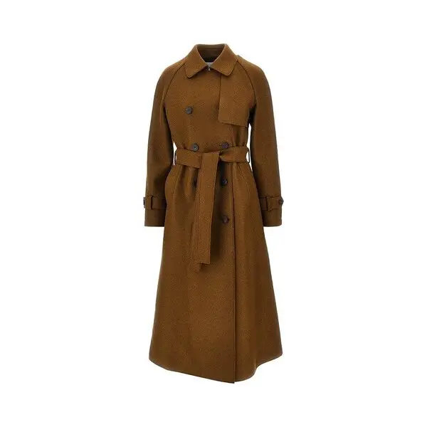 Harris Wharf London Pressed Wool Long Trench Coat - Brown