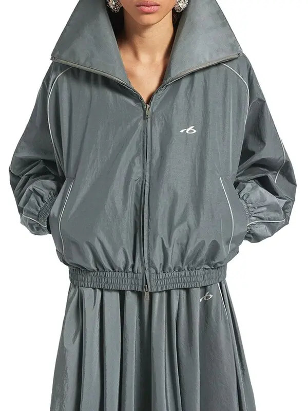 Balenciaga High Neck Jacket In Technical Cotton Poplin - Multicolor