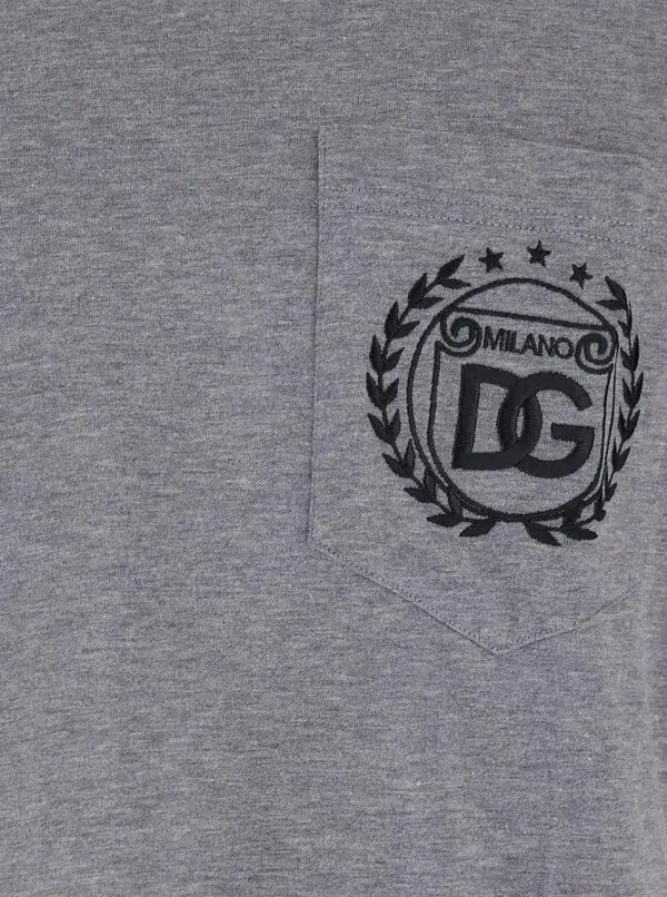 Dolce & Gabbana Grey Crewneck T-shirt With Logo Embroidery On The Front In Cotton - Gray