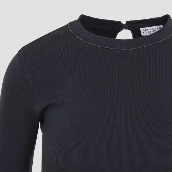 Brunello Cucinelli Ribbed Cotton T-shirt - Blue