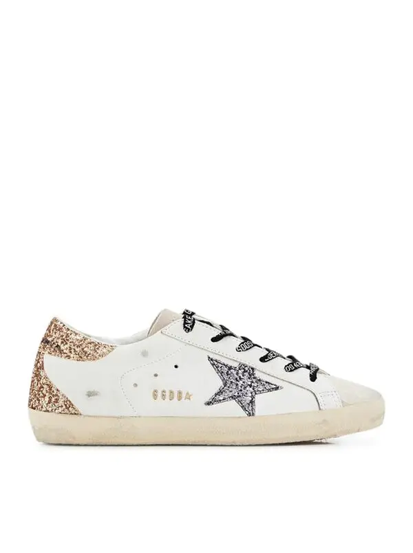 GOLDEN GOOSE Super-star Sneakers In Leather And Glitter - Multicolor