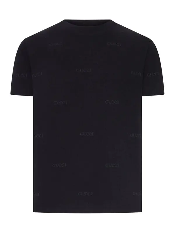 Gucci Jacquard Wool And Silk Blend T-shirt With All-over Logo - Black