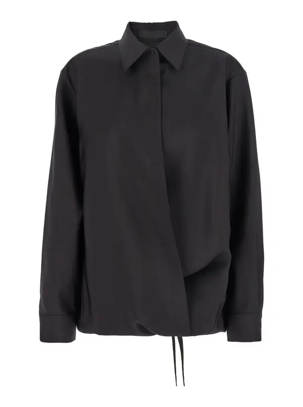 Valentino Garavani Black Shirt With Hidden Front Closure In Wool Blend - Multicolor
