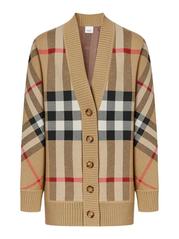 Burberry Check Wool Blend Cardigan - Cream
