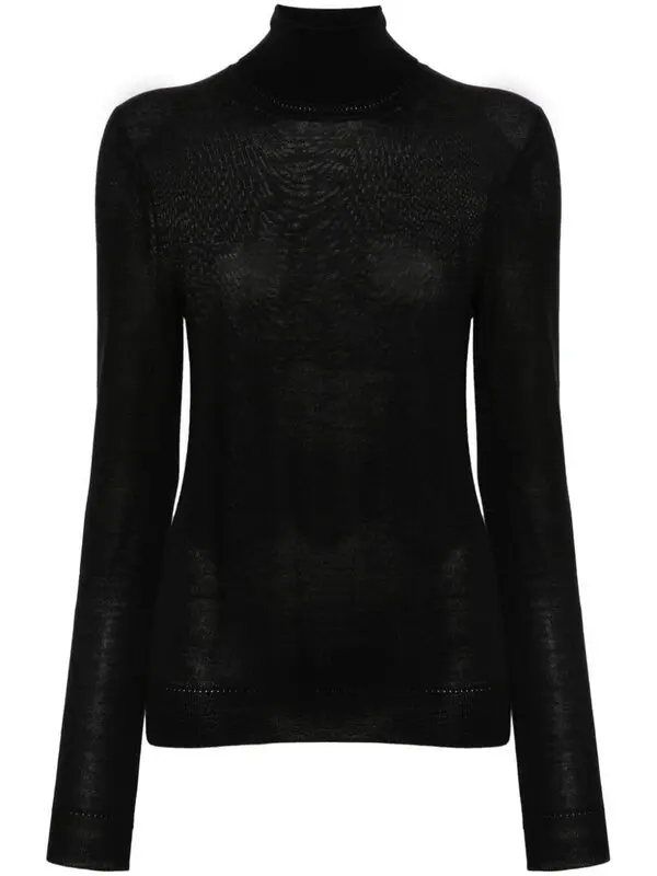 Saint Laurent Cassandre Wool Turtleneck Sweater - Black