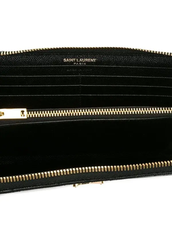 Saint Laurent Cassandre Matelassé Zip Around Wallet In Grain De Poudre Leather - Black