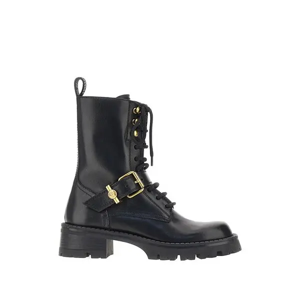 Versace Leather Boots With Medusa Detail - Black