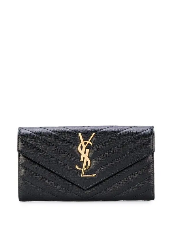 Saint Laurent Cassandre Matelassé Large Flap Wallet In Grain De Poudre Leather - Black