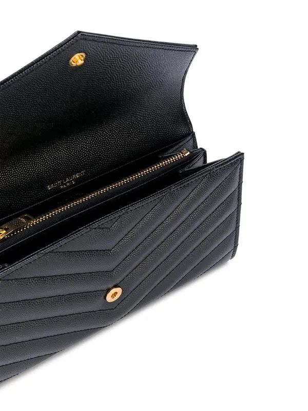 Saint Laurent Cassandre Matelassé Large Flap Wallet In Grain De Poudre Leather - Black