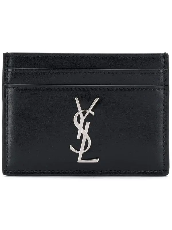 Saint Laurent Smooth Leather Cassandre Card Holder - Black
