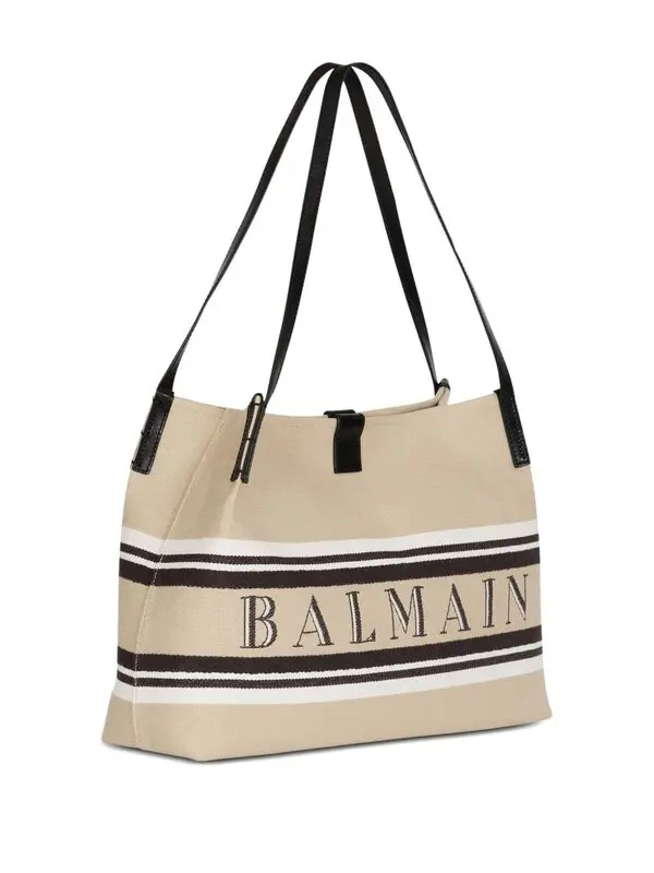 Balmain Canvas And Leather Medium Tote - Multicolor