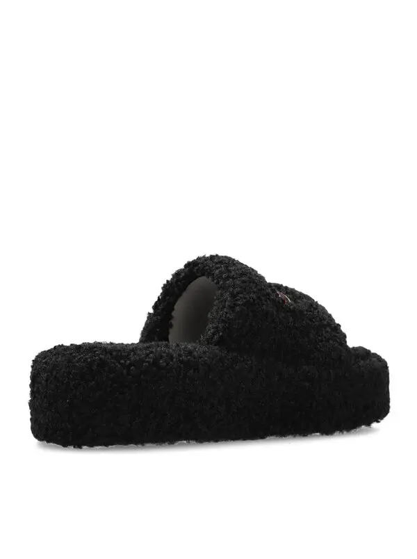 Balenciaga Shearling Platform Slippers - Black