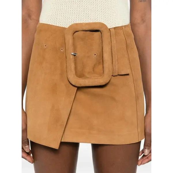 AMI Paris Suede Buckled A-line Skirt - Brown