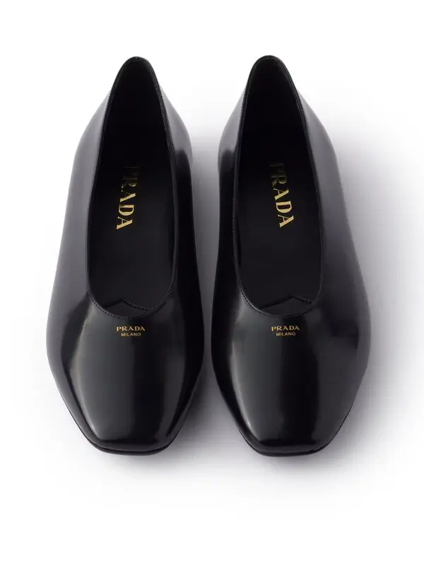 Prada Brushed Leather Ballerinas - Black
