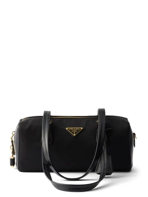 Prada Re-nylon And Leather Medium Top-handle Bag With Padlock - Black
