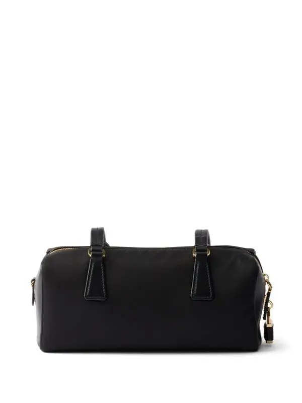 Prada Re-nylon And Leather Medium Top-handle Bag With Padlock - Black