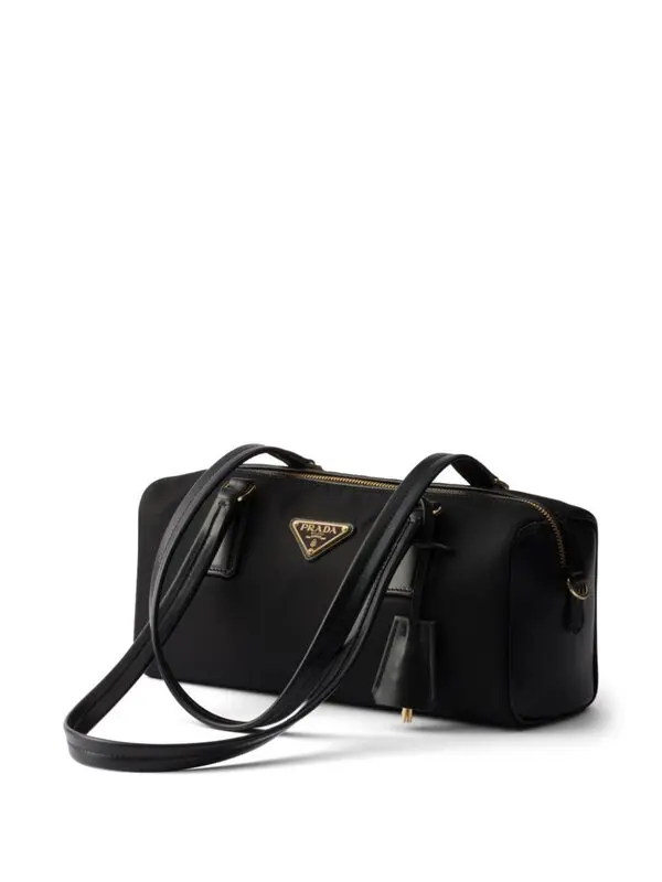 Prada Re-nylon And Leather Medium Top-handle Bag With Padlock - Black