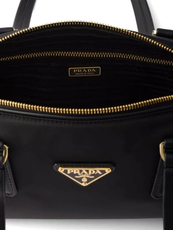Prada Re-nylon And Leather Medium Top-handle Bag With Padlock - Black
