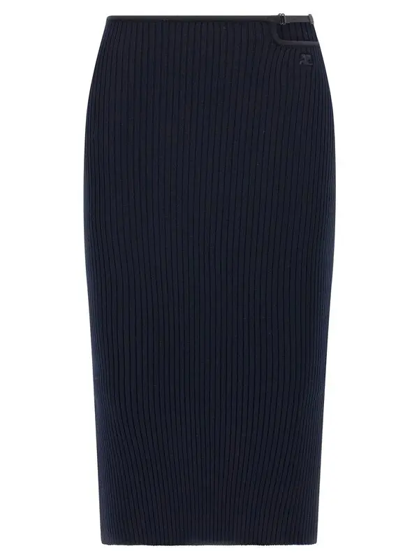 COURREGES Rib Knit Midi Skirt - Blue