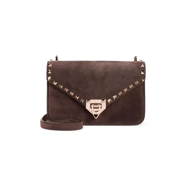 Valentino Garavani Rockstud Suede Small Shoulder Bag - Brown