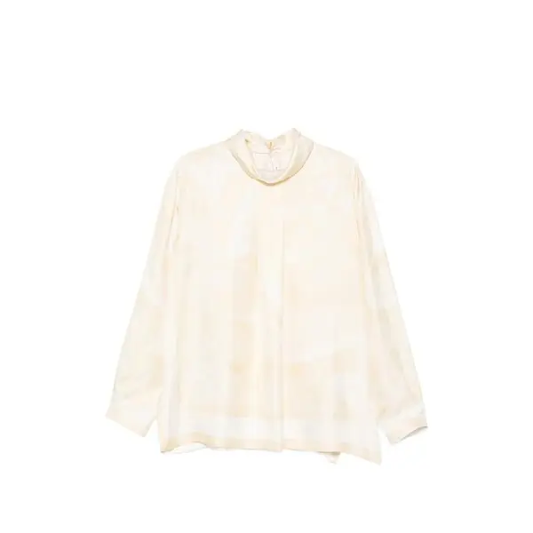 Carven Printed Silk High Neck Blouse - Cream