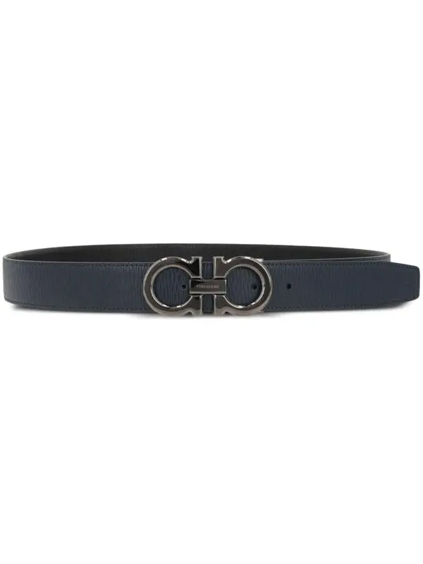 FERRAGAMO Semi-matt Grained Leather Reversible Gancini Belt