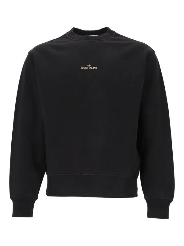 Stone Island Organic Cotton Fleece Crewneck Sweatshirt - Black