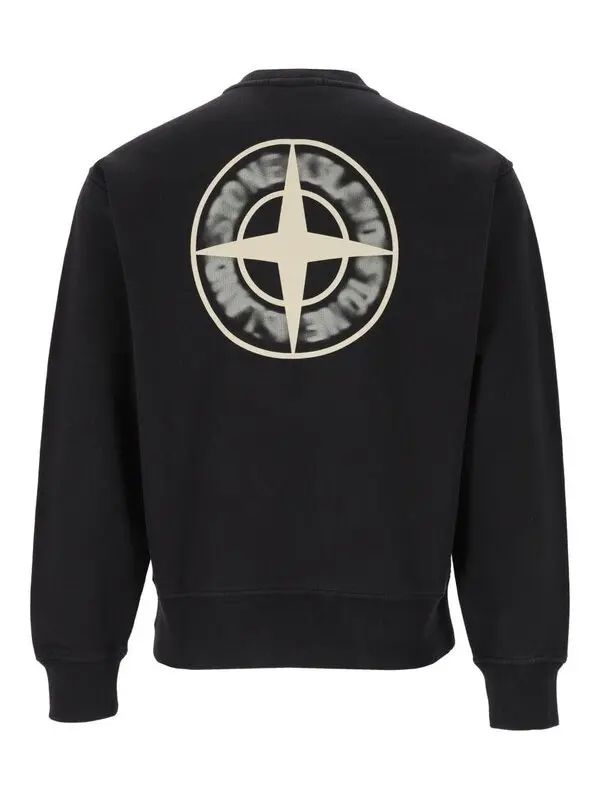 Stone Island Organic Cotton Fleece Crewneck Sweatshirt - Black