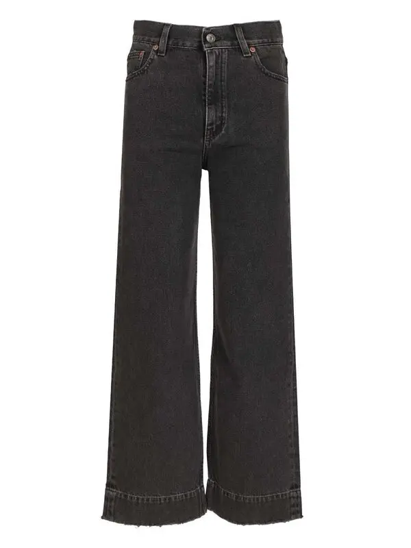 Chloé Wide Leg Cropped Jeans - Black