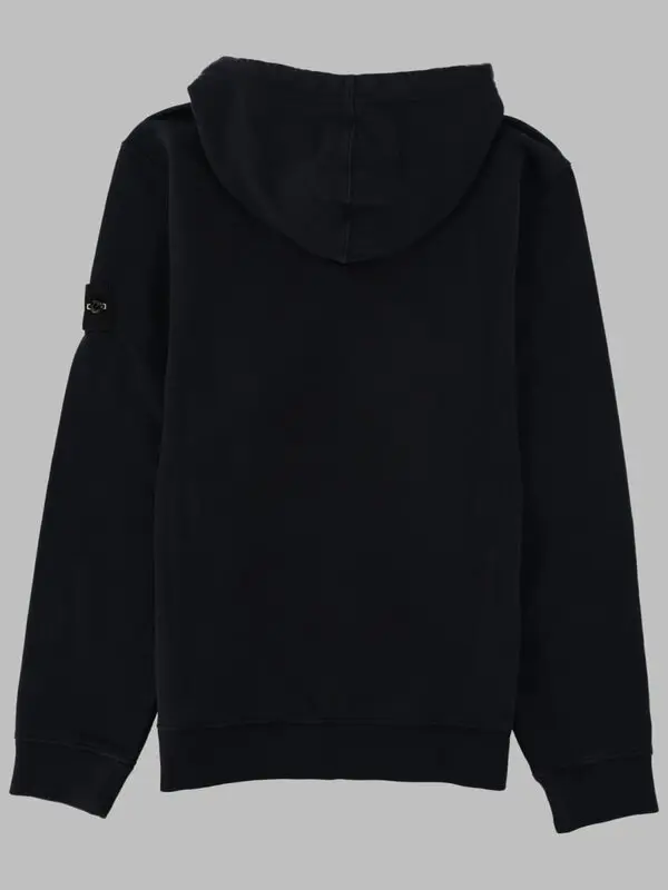 Stone Island Logo Patch Cotton Hoodie - Blue