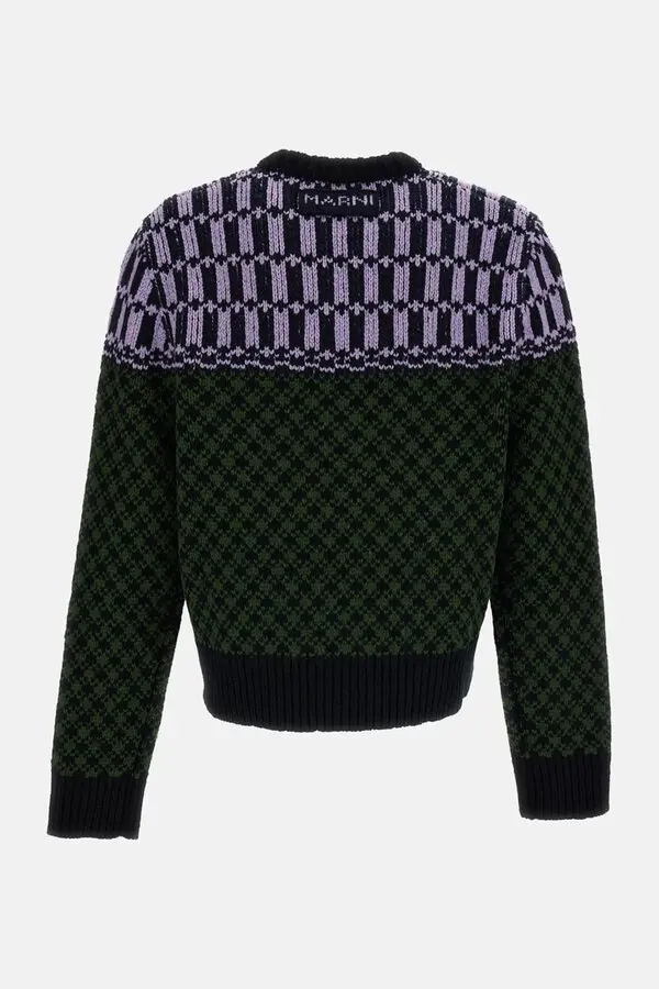 Marni Geometric Jacquard Carded Wool V-neck Sweater - Multicolor