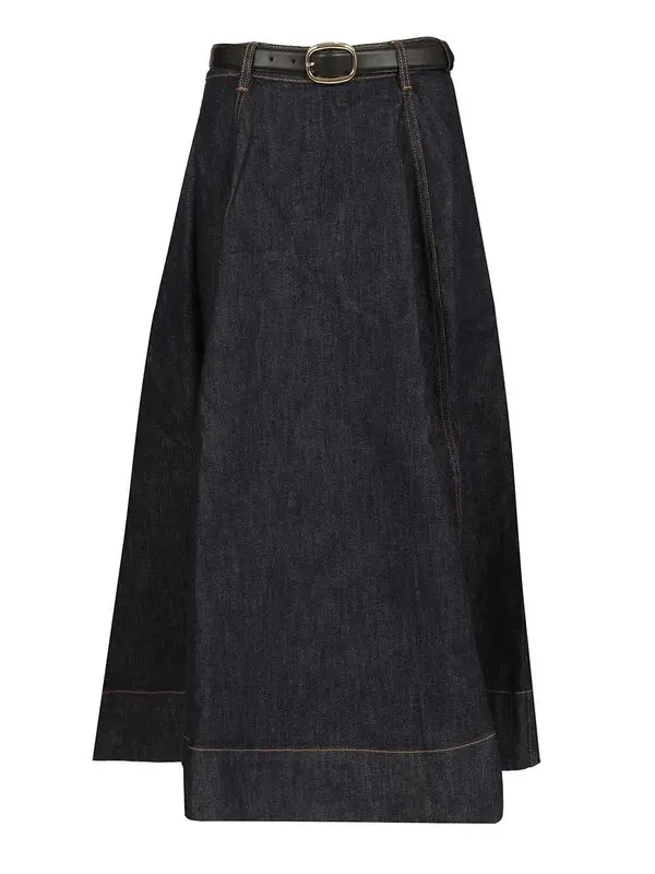 SELF-PORTRAIT Denim Midi Skirt