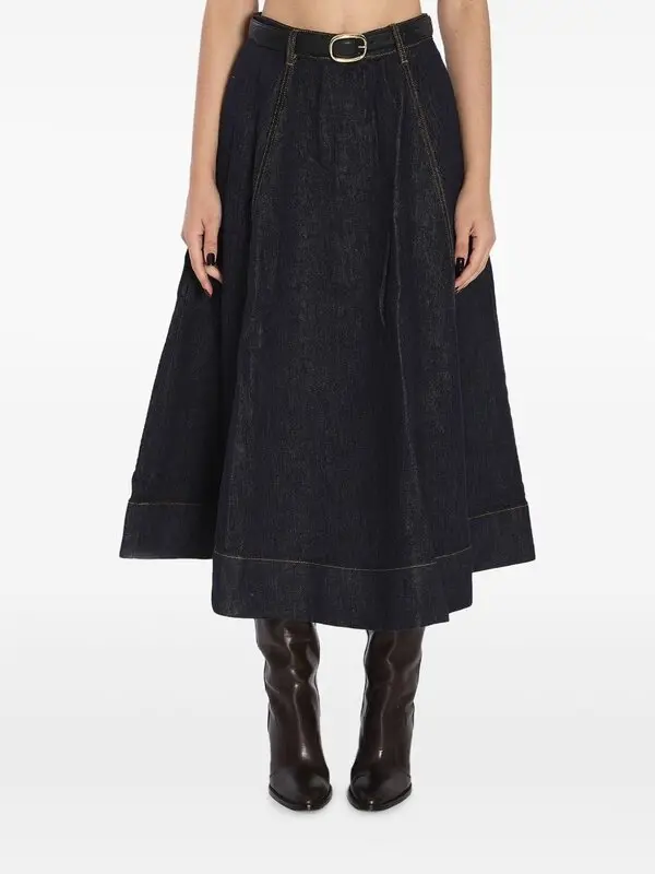 SELF-PORTRAIT Denim Midi Skirt