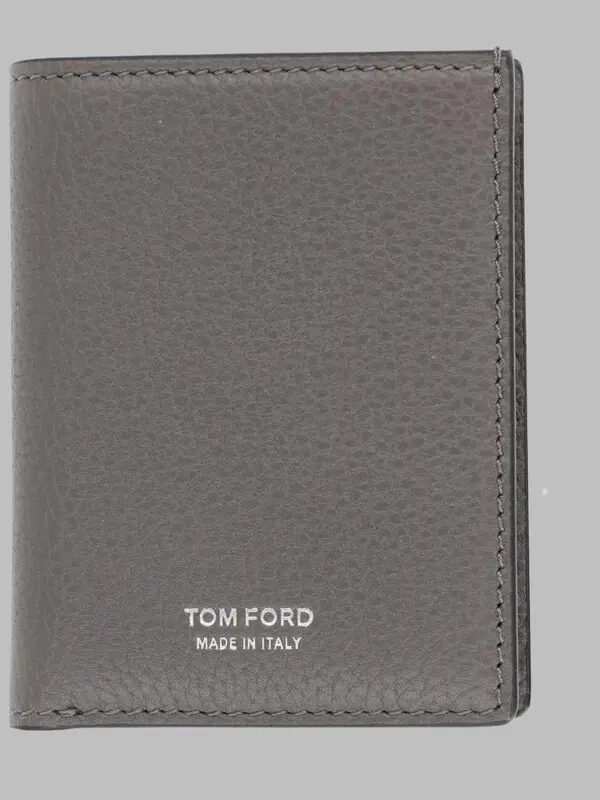 TOM FORD Grained Leather Folding Card Holder - Gray